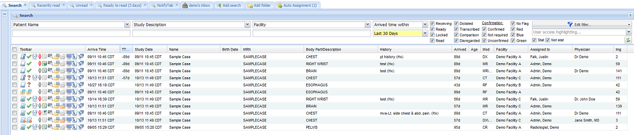 Case data displayed on worklist